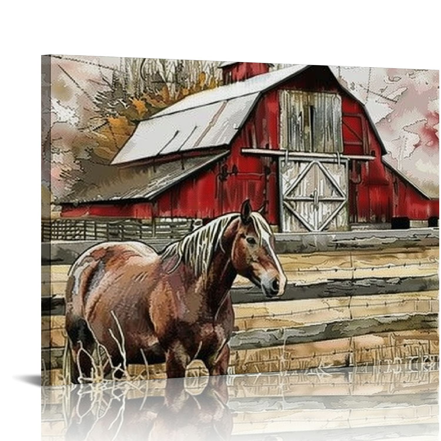 Nawypu Rustic Farmhouse Canvas Wall Art Red Barn Pictures Windmills ...