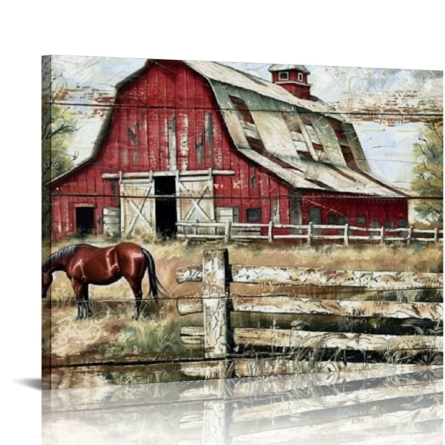 Nawypu Rustic Farmhouse Canvas Wall Art Red Barn Pictures Windmills ...