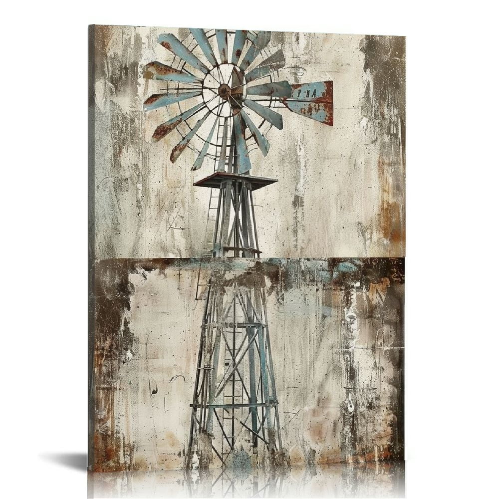 Nawypu Rustic Farmhouse Style Rusty Windmill Picture Canvas Prints Wall ...