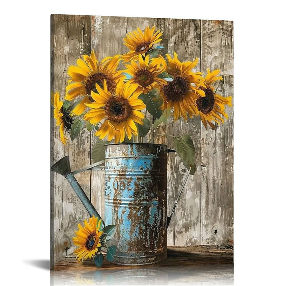 Nawypu Rustic Farmhouse Sunflowers Wall Art Country Yellow Flowers ...