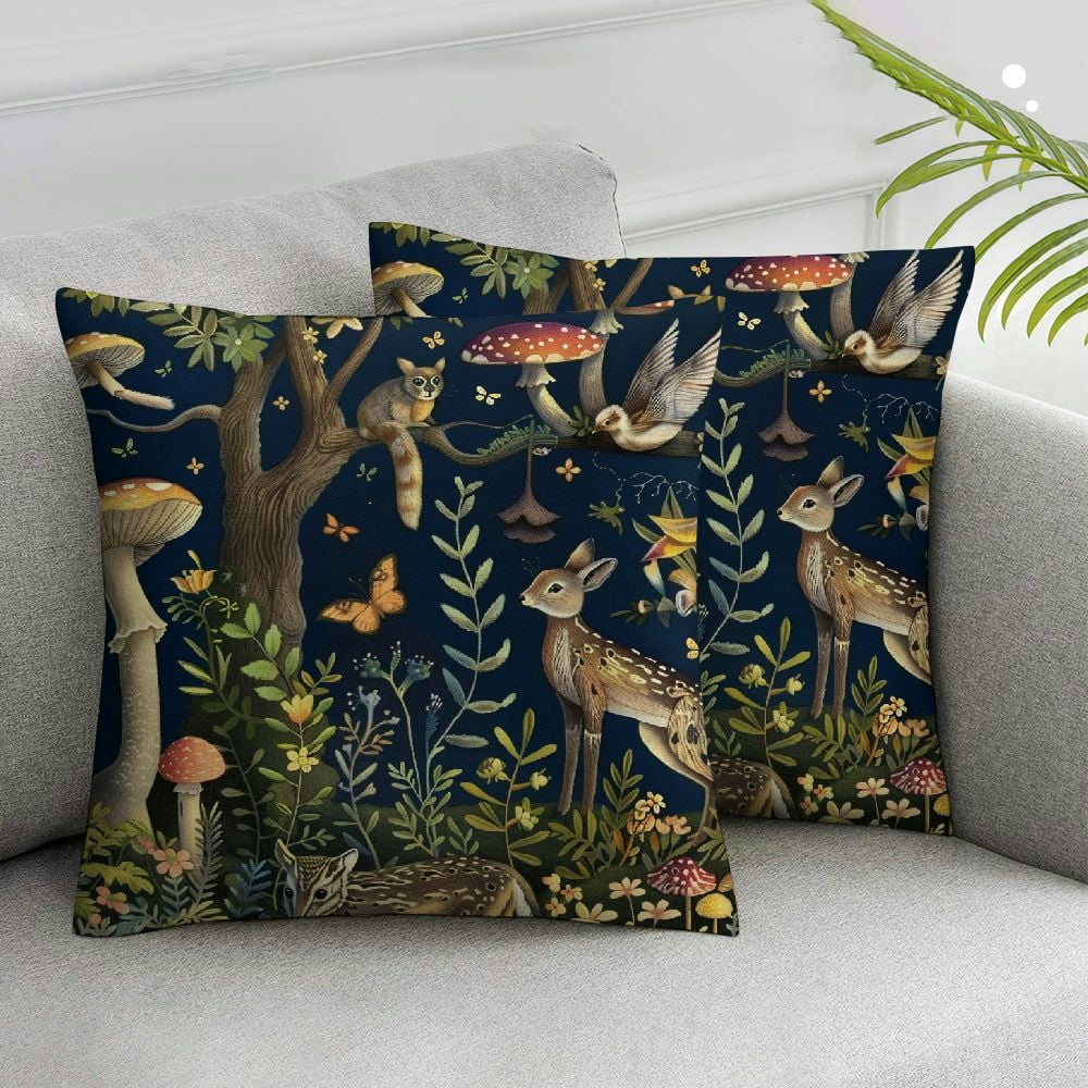 Nawypu Rustic Forest Throw Pillow Case Dark Woodland Wild Animals ...