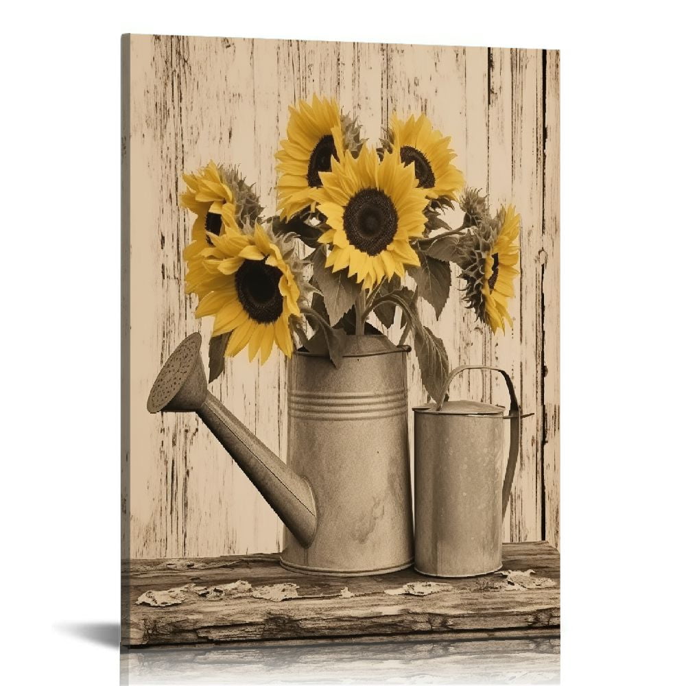 Nawypu Rustic Sunflower Canvas Wall Art Vase Floral Artwork Pictures ...