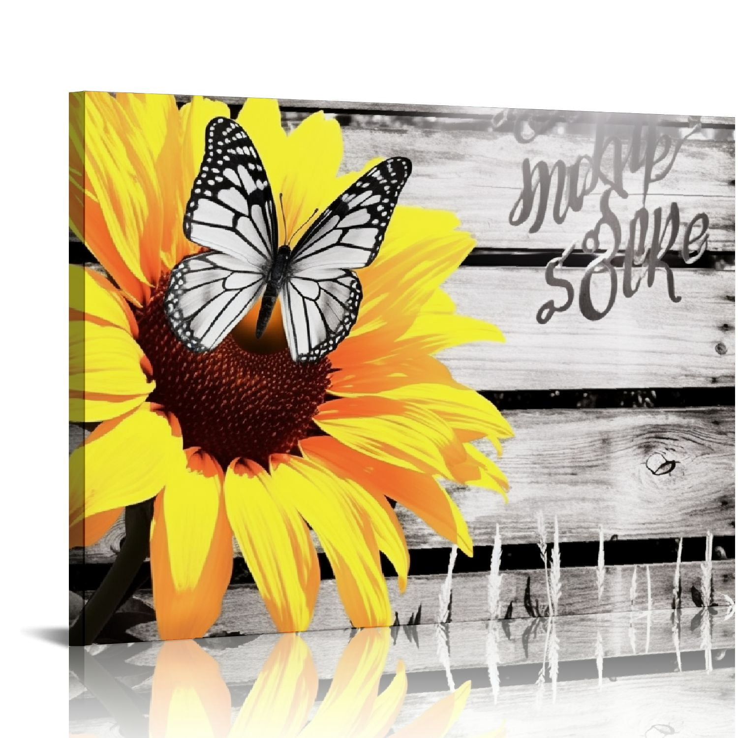 Nawypu Rustic Sunflower Wall Art Butterfly Pictures Sunflower Kitchen ...