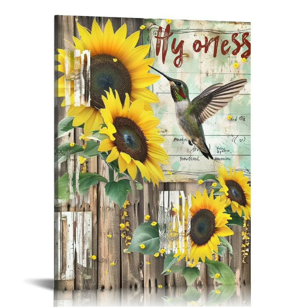Nawypu Rustic Sunflower Wall Decor Flowrer Vase Picture Canvas Print ...