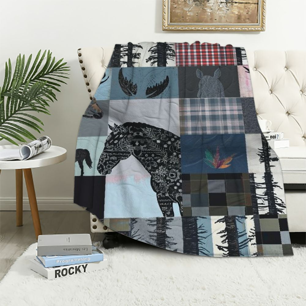 Nawypu Rustic Throw Blanket Lodge Bear Moose Lap Blanket Ultra Soft Office Blanket Adventure ...