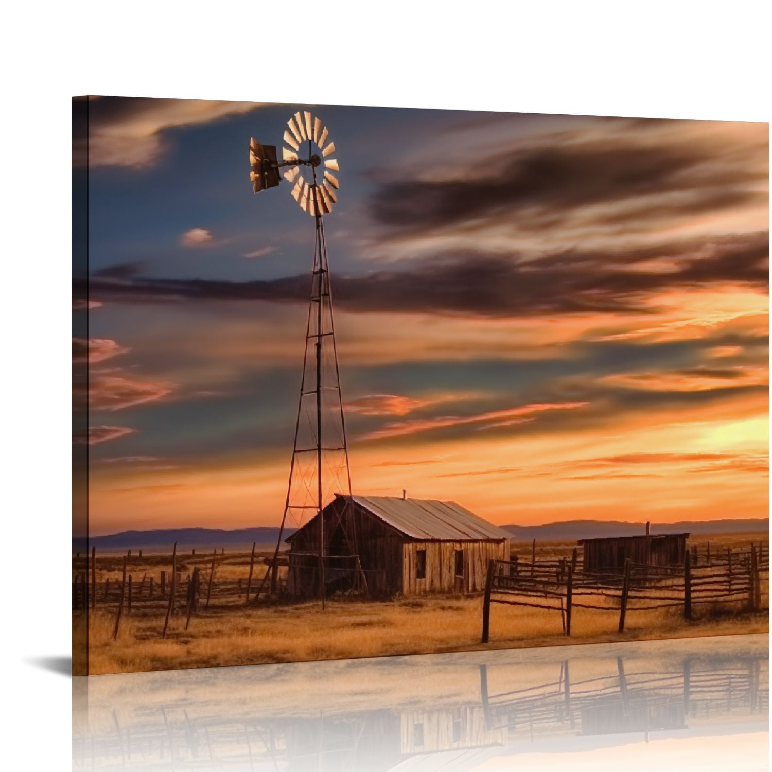 Nawypu Rustic Windmill Picture Wall Art: Plains Landscape Artwork ...