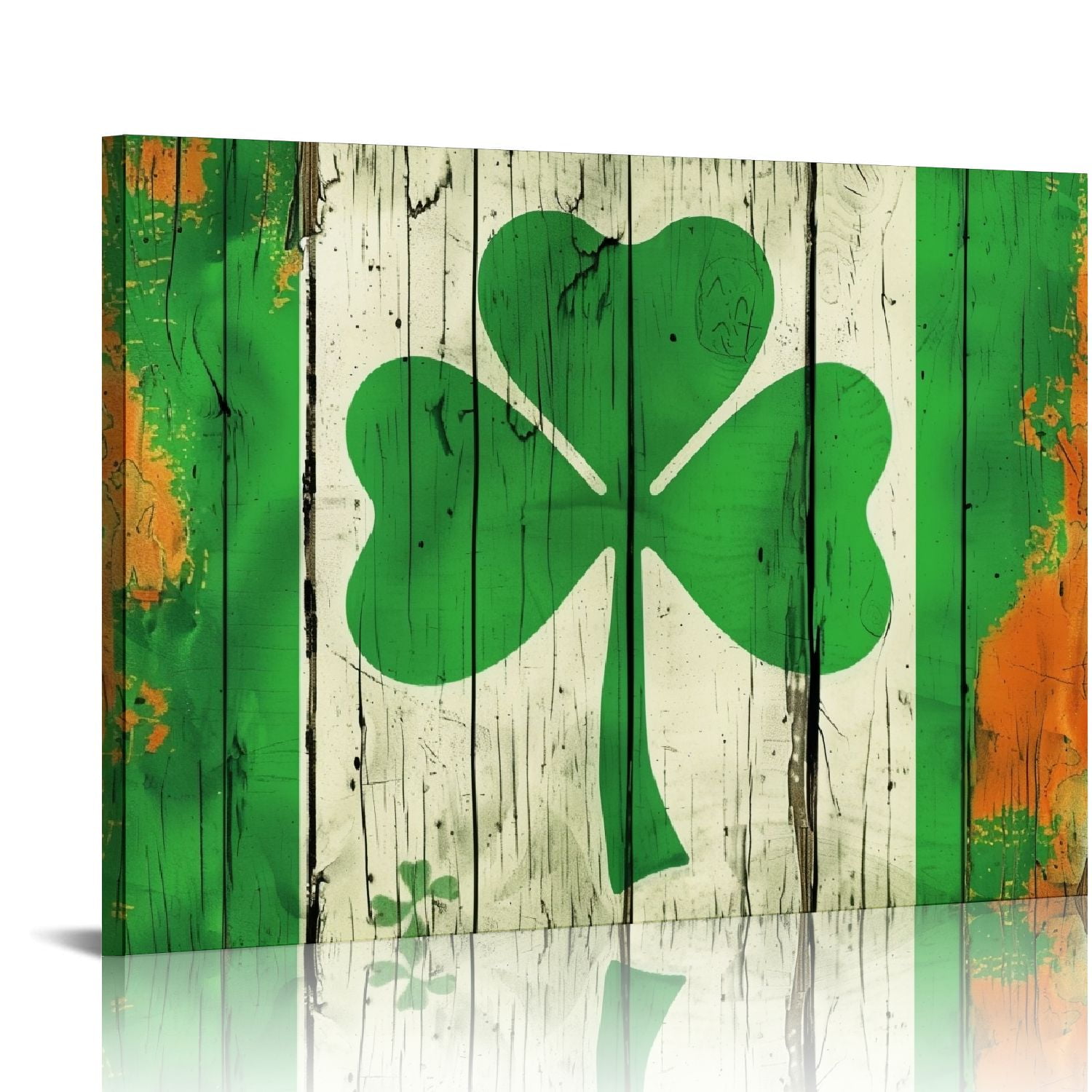 Nawypu Rustic Wooden Irish Flag with A Four Leaf Clover Canvas Wall Art ...