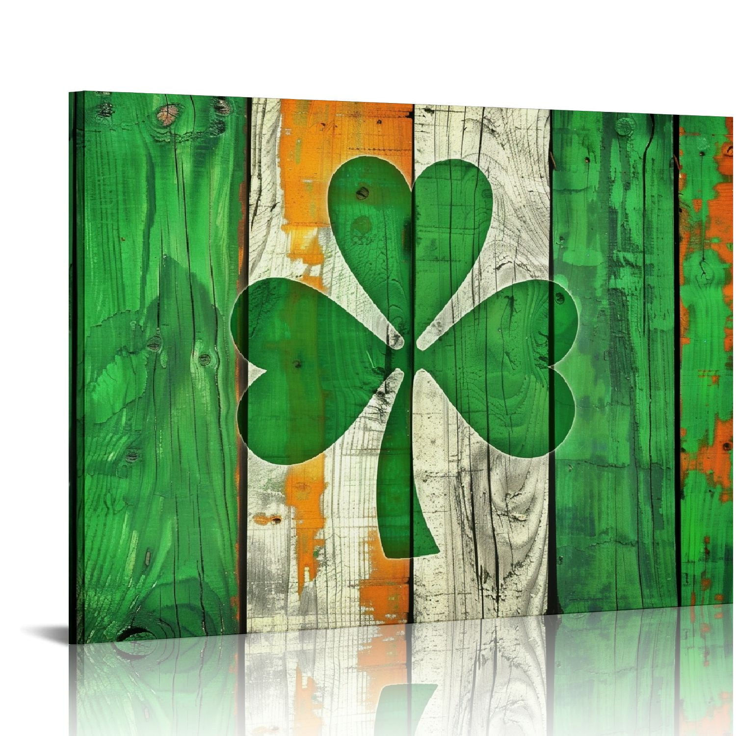 Nawypu Rustic Wooden Irish Flag with A Four Leaf Clover Canvas Wall Art ...