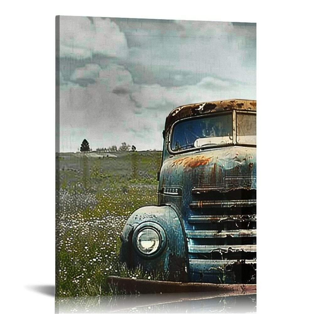 Nawypu Rusty Car Canvas Wall Art Old Truck Wildlife Picture Print for ...