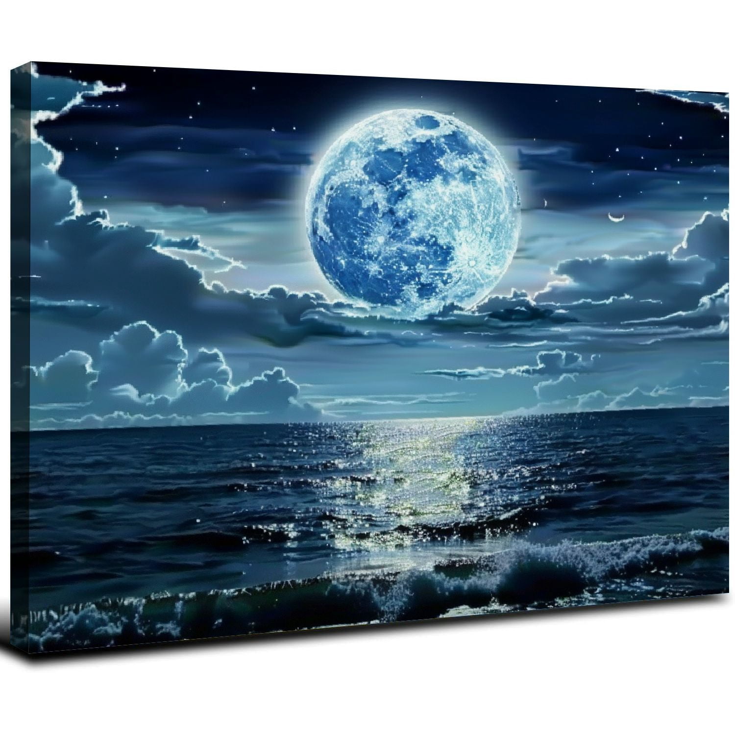 Nawypu S06950 Wall Art Canvas Prints Moon Sea Ocean Landscape Full Moon ...