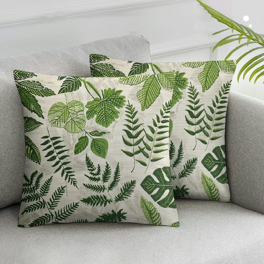 CMMY Sage Green Leaf Plant Pillow Covers Set of 2 Tropical Fern Herbs ...