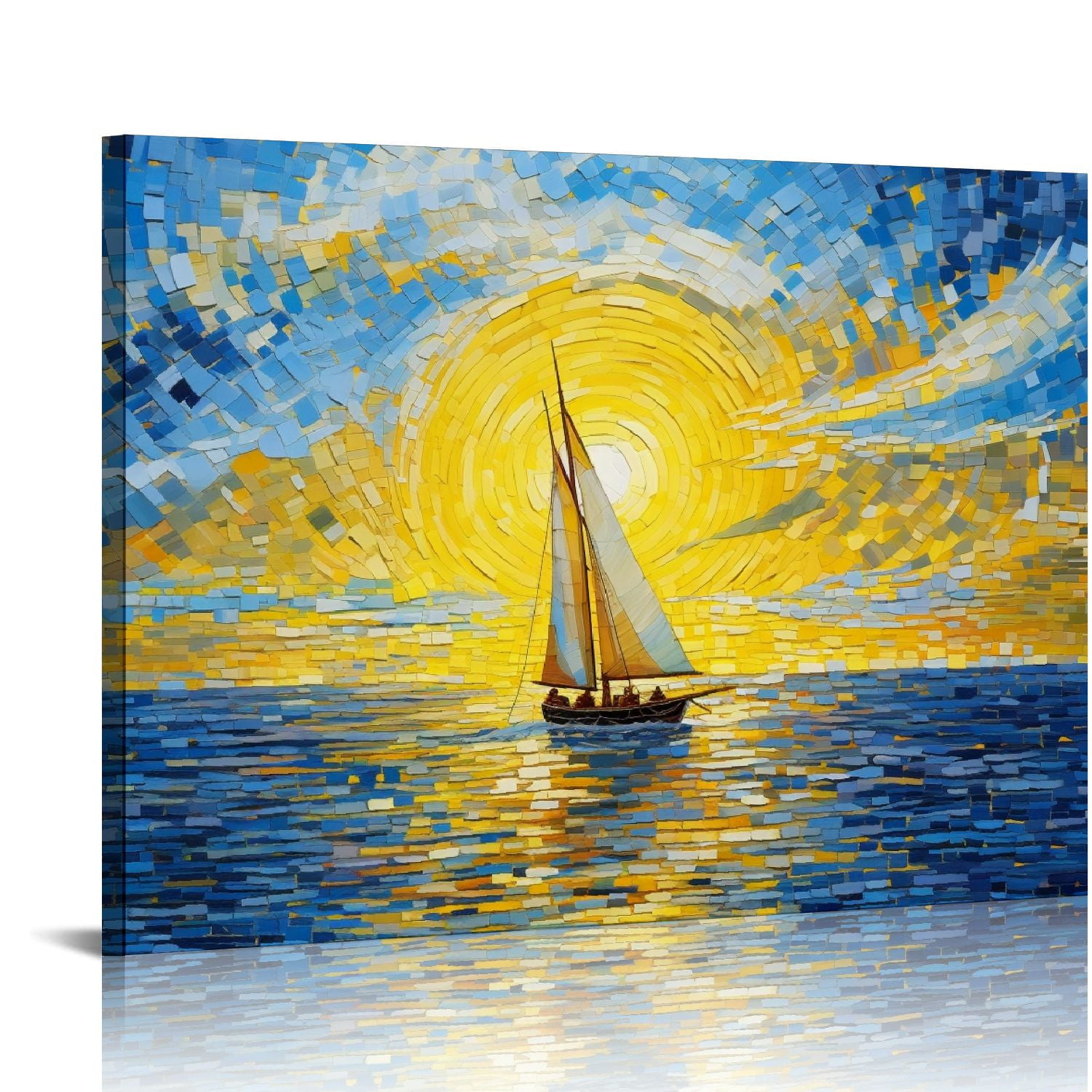 Nawypu Sailboat Canvas Wall Art Yacht at Sunset Pictures Ocean Boat ...