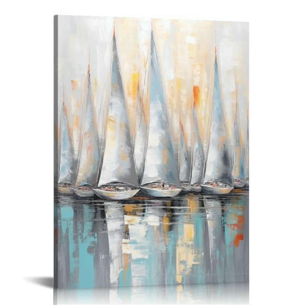 Nawypu Sailing Boat Canvas Wall Art with Textured - Coastal with ...