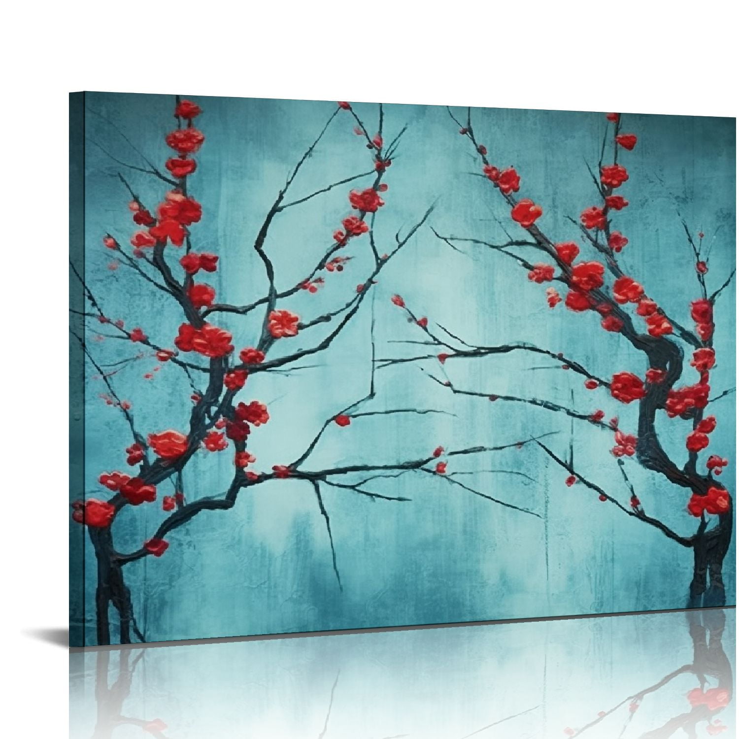 Nawypu Sakura Blossom Red on Blue Japanese Wall Art Canvas Print ...