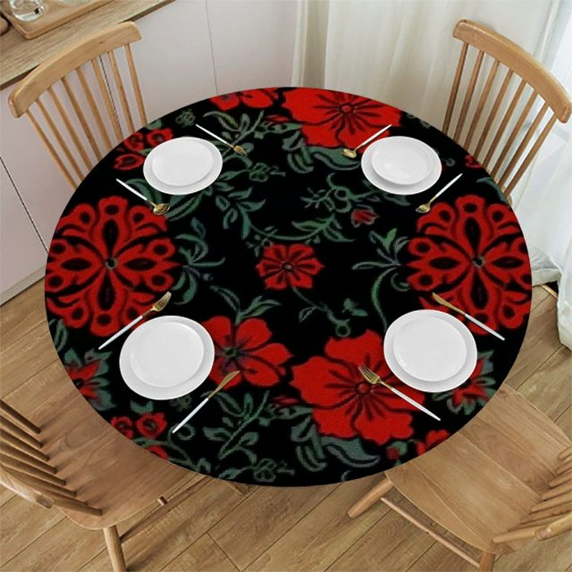 Nawypu Salmon Plum Black Round Fitted Table Cloth Cover Elastic Edged ...