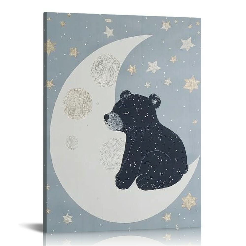 Nawypu Sammy & Lou Bearly Dreaming Canvas Wall Art - Bears and Planets Printed on white, navy ...