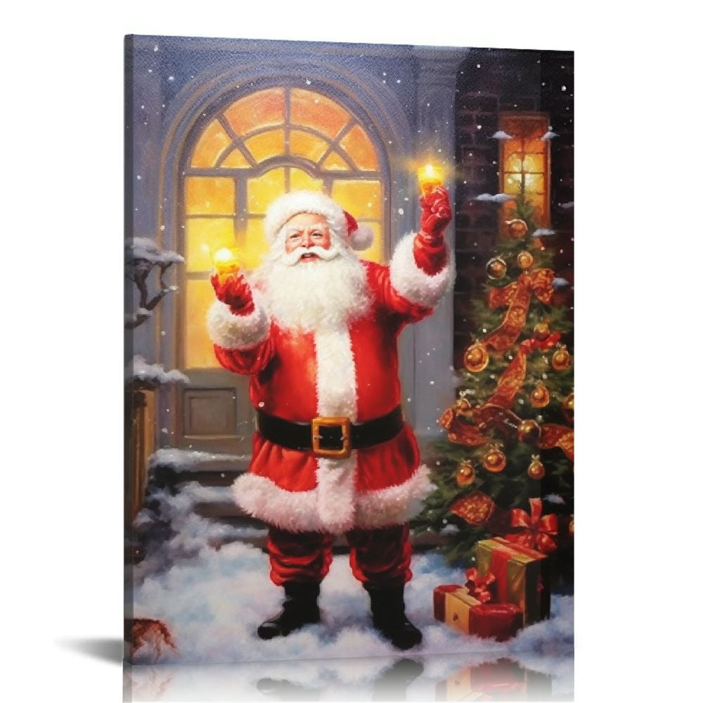 Nawypu Santa Claus Lighted Canvas Wall Art Print With Timer | Canvas ...