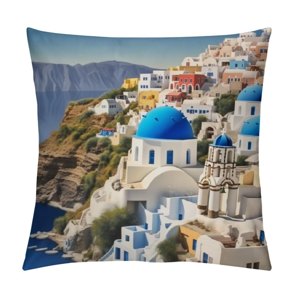 Nawypu Santorini Greek Island sea View Print Decor Pillow Covers,Soft ...