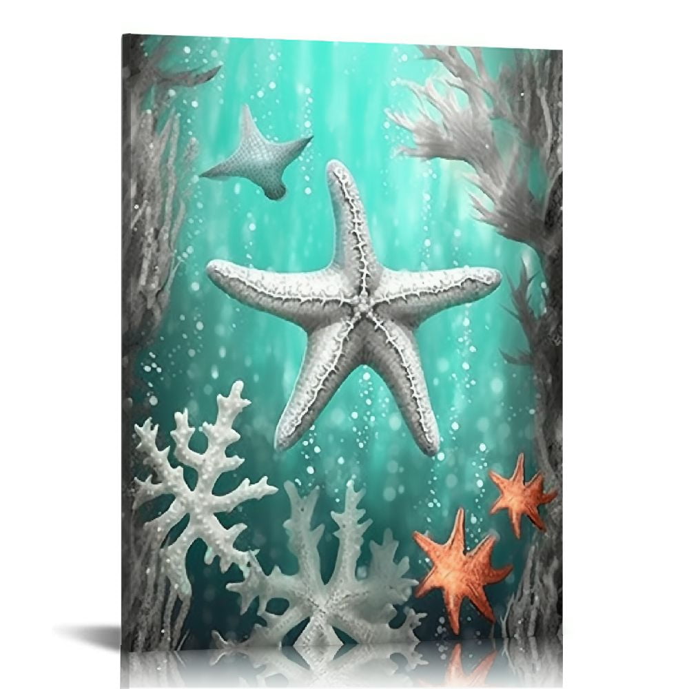 Nawypu Sea Coastal Style Picture Teal Starfish Shell Conch Grey Coral ...