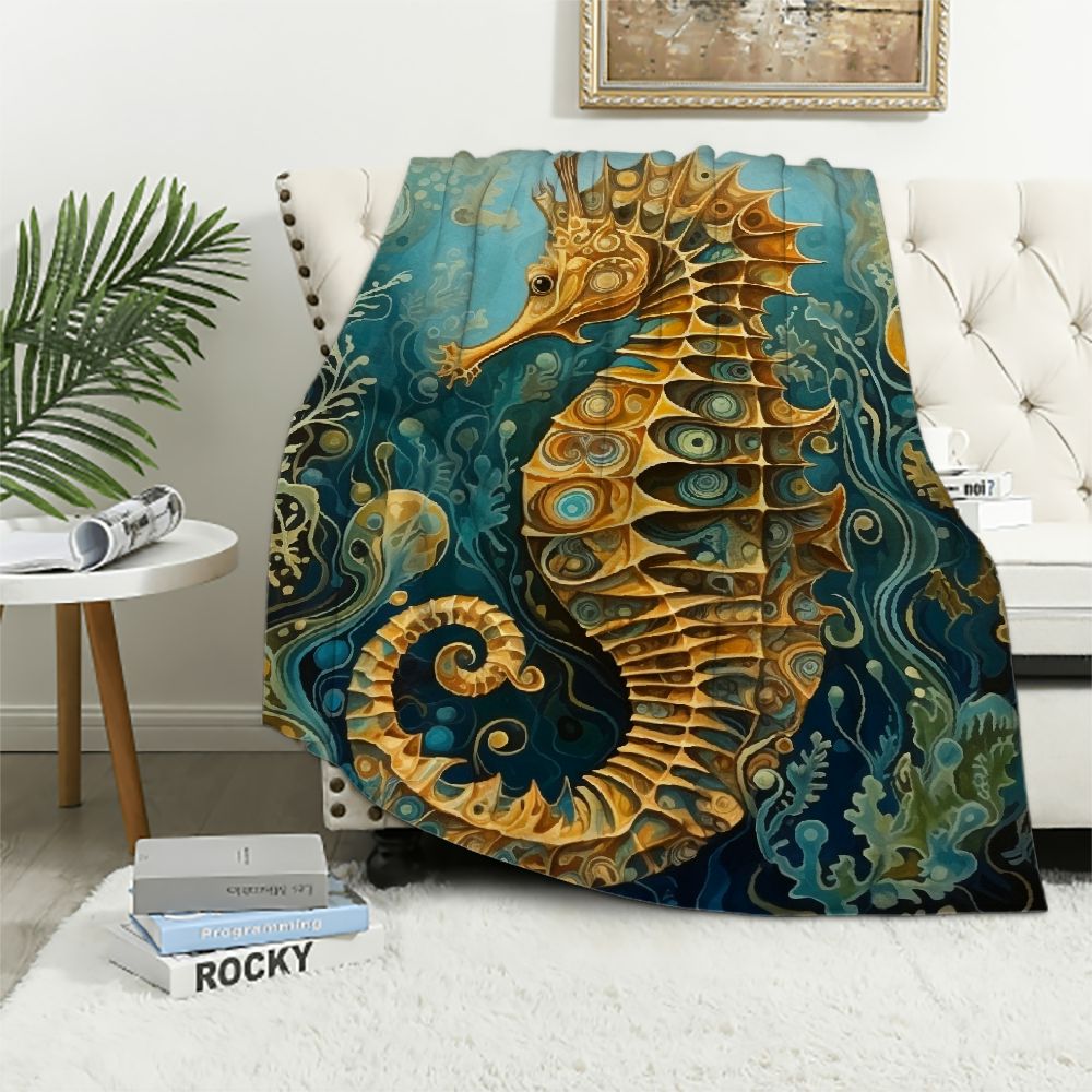 Nawypu Sea Horse Throw Blanket Ocean Animal Sea Life Decor Seahorse ...