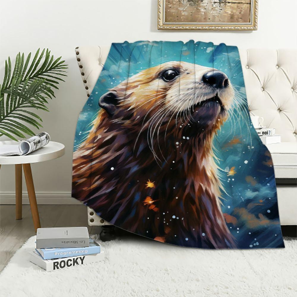 Nawypu Sea Otters Sofa Throw Blanket Flannel Super Soft Warm Bedspread ...