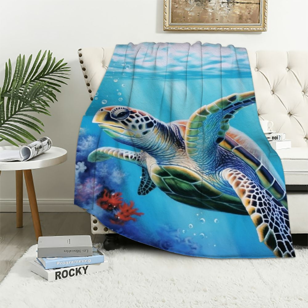 Nawypu Sea Turtle Blanket Blue 3D Turtle Throw Blanket for Women, Men ...