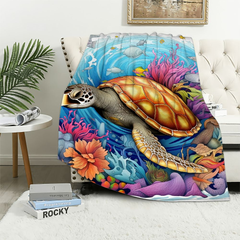 Nawypu Sea Turtle Blanket Cozy Soft Throw Blanket for Couch Sofa ...