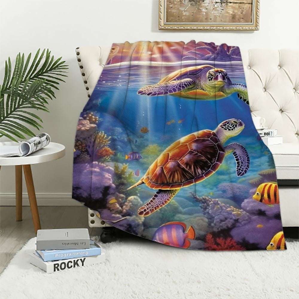 Nawypu Sea Turtle Throw Blanket 3D Turtle Blanket for Kids Boys Adults ...