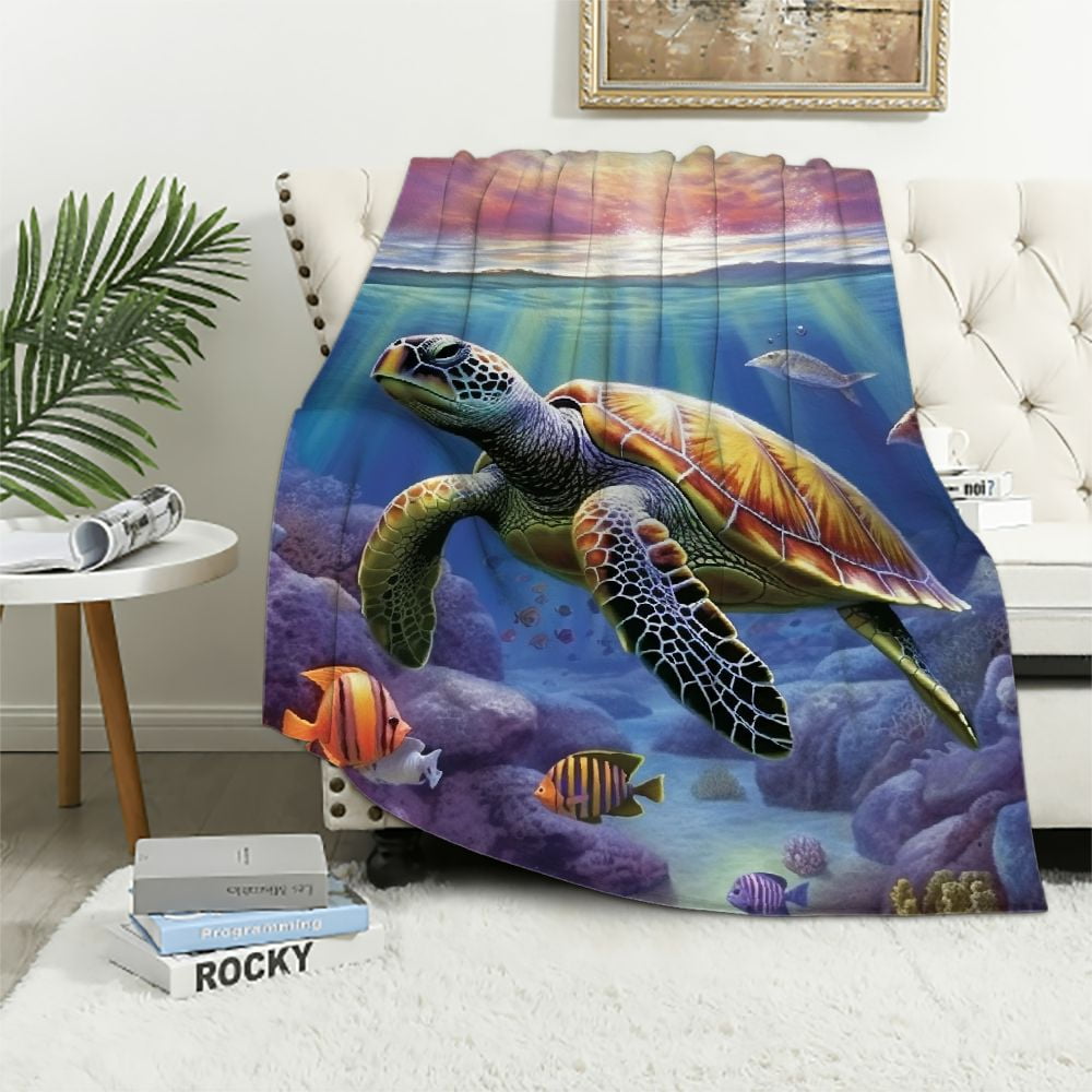 Nawypu Sea Turtle Throw Blanket 3D Turtle Blanket for Kids Boys Adults ...