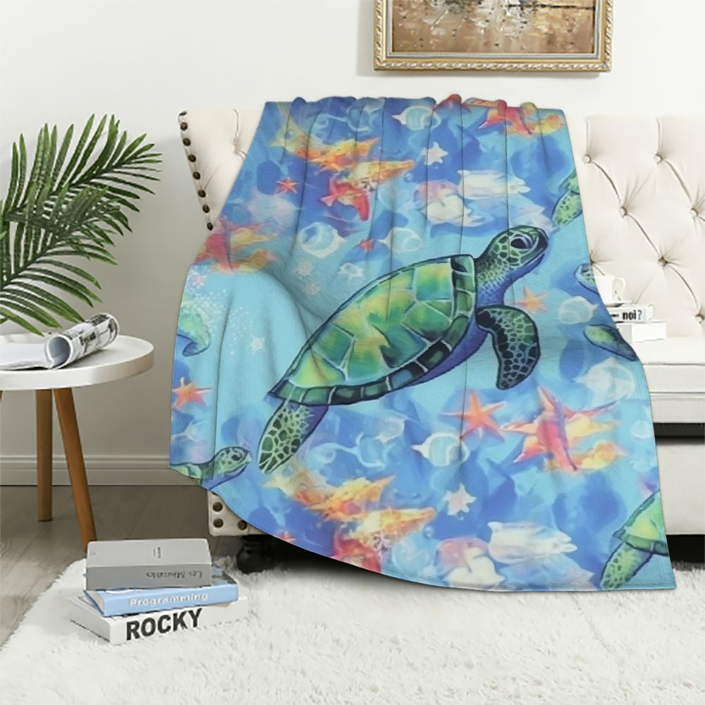 Nawypu Sea Turtle Throw Blanket Flannel Bed Blanket Cozy Air ...