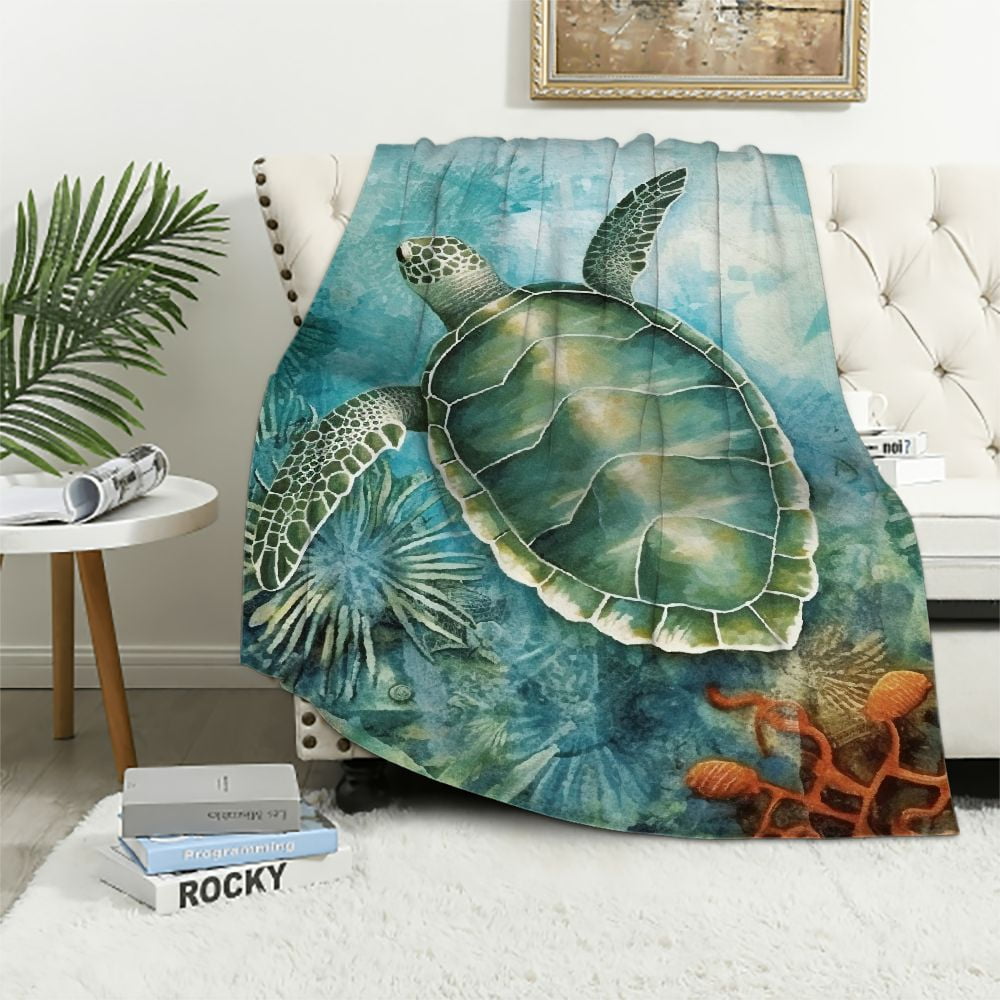 Nawypu Sea Turtle Throw Blanket Gifts for Women Girls Kids, Vintage ...
