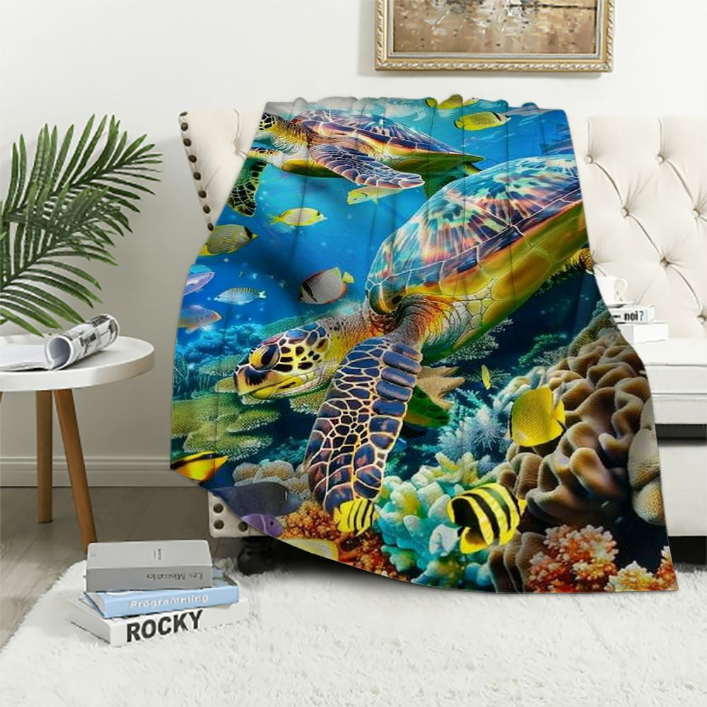 Nawypu Sea Turtle Throw Blanket, Ocean Under Water World Sea Turtle ...