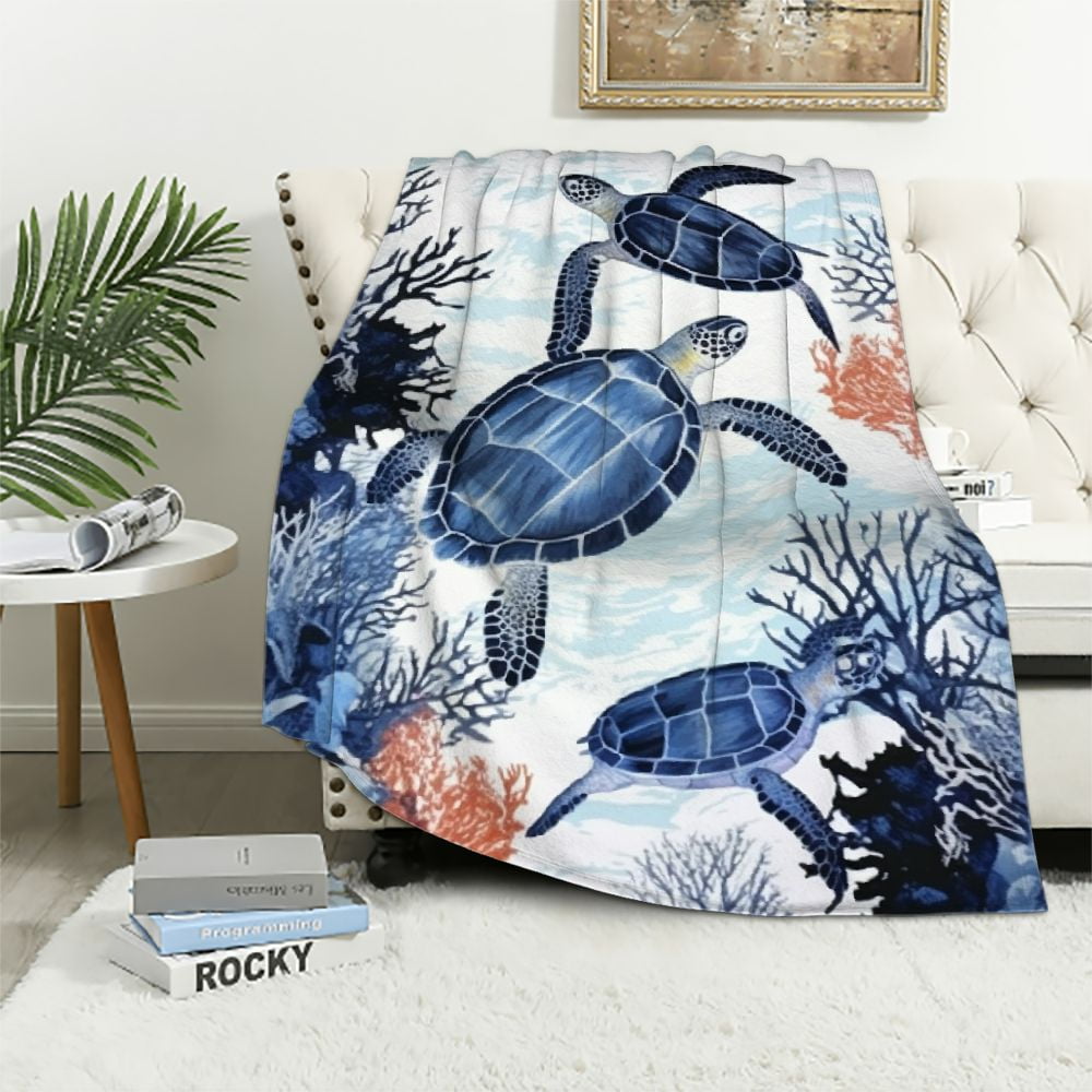Nawypu Sea Turtle Throw Blanket Underwater World Sea Turtle Sea Grass ...