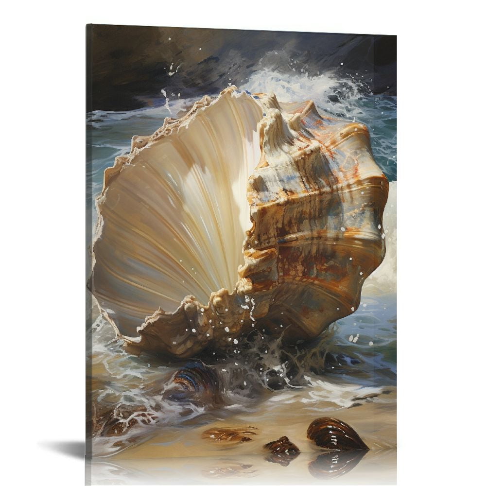 Nawypu Seashell Conch Bathroom Canvas Art Coastal Nautical Pictures ...