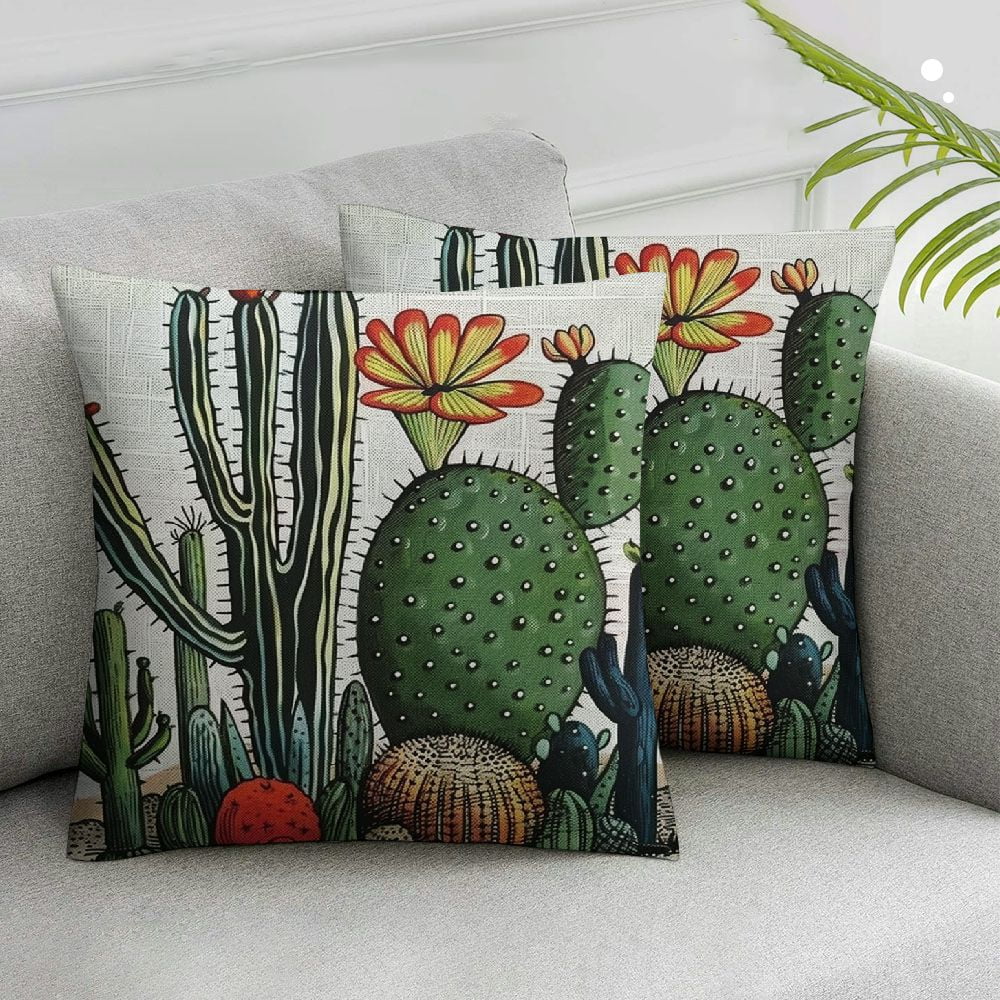 Nawypu Set of 2 Cactus Decorative Throw Pillow Covers Tropical Plants ...