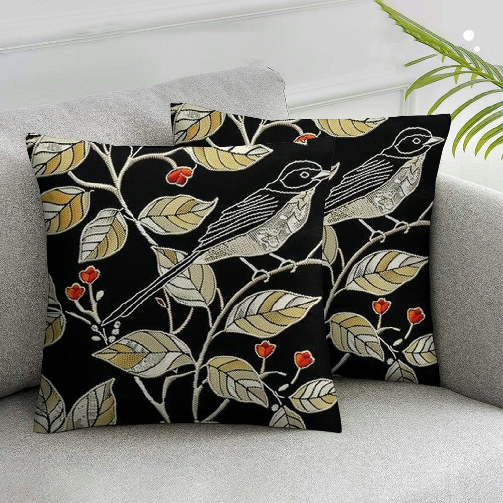 Nawypu Set Of 2 Watercolor Black White Lovely Birds Pillow Cover