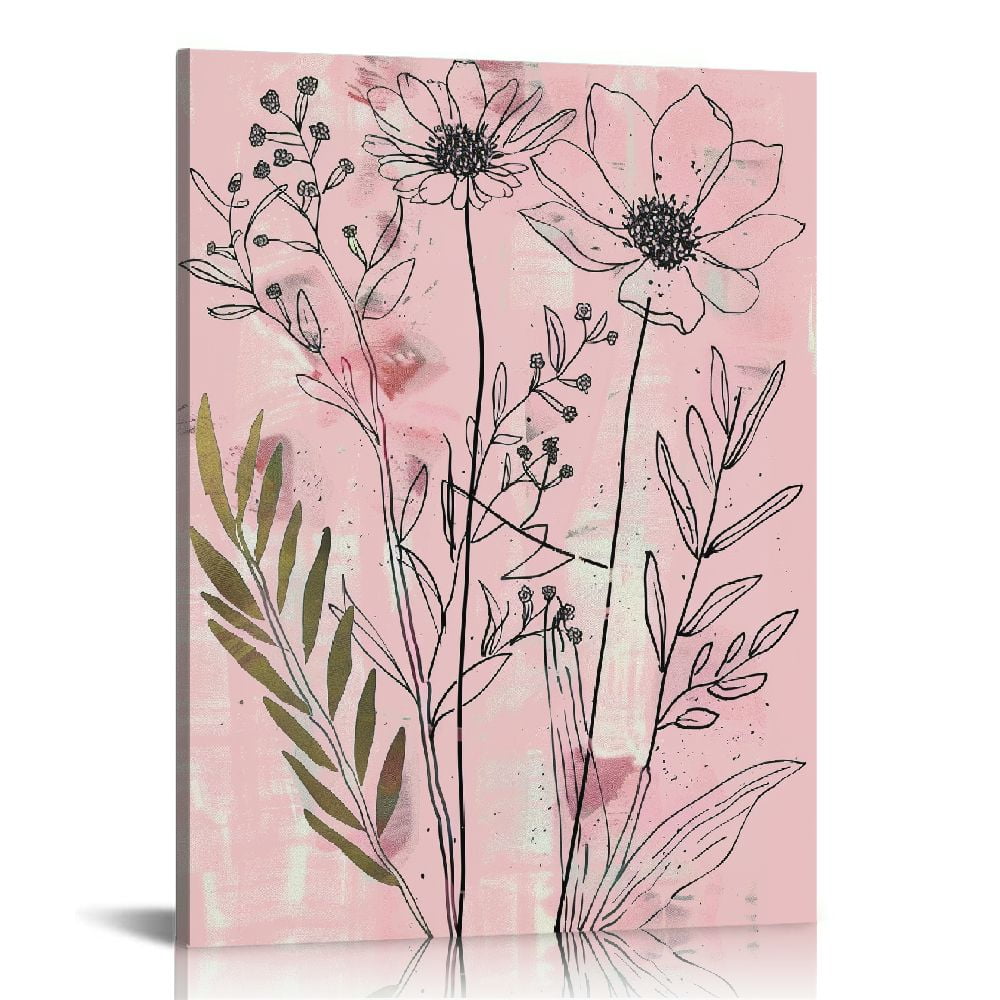 Nawypu Set of Framed Botanical Pink Flower Canvas Prints Wall Art Line ...