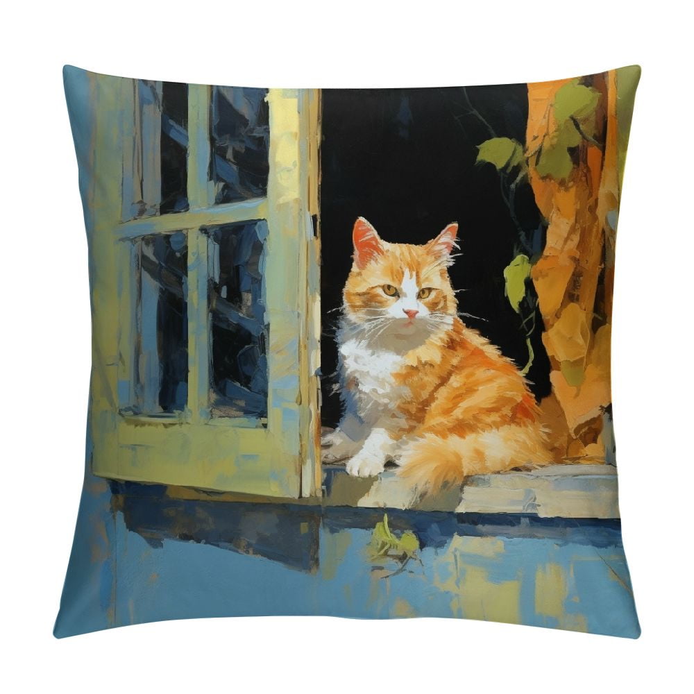 Nawypu Set of Garden Cat Throw Pillow Covers ,Black Cat Floral Art ...
