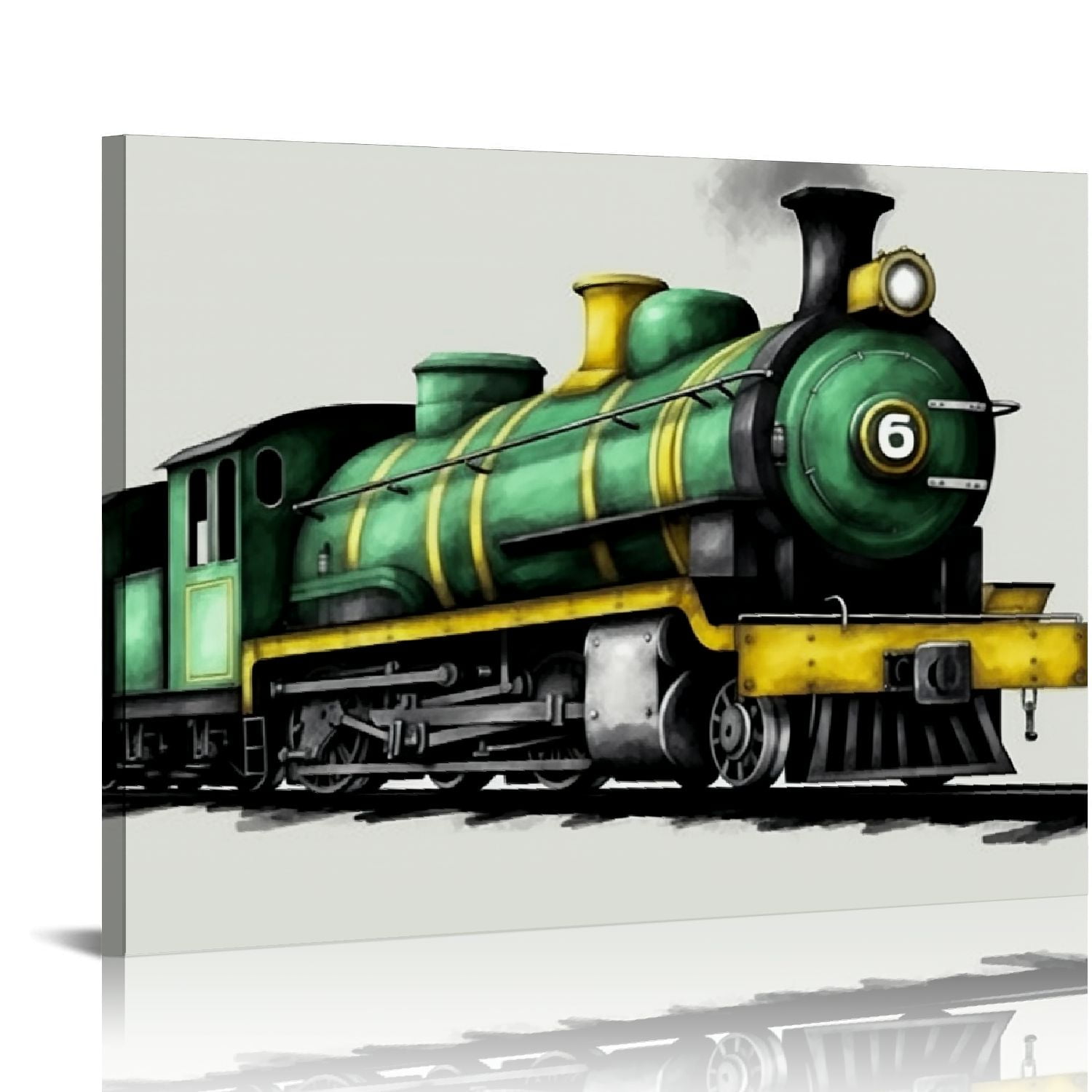 Nawypu Set of Green Steam Train Nursery Vehicle Art Posters Canvas Wall ...