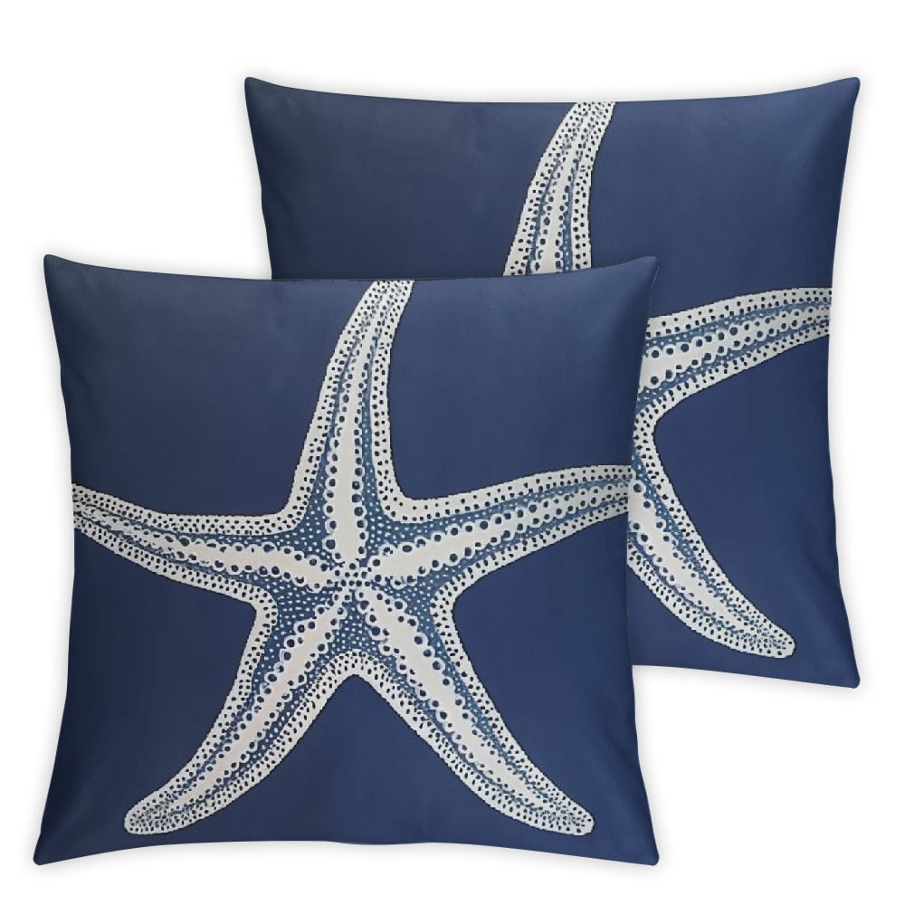 RUIYC Set Of 2 Throw Pillow Cover Beach Starfish On Navy Blue ...