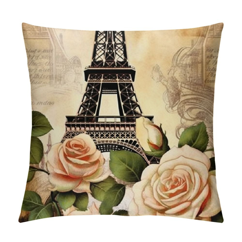 Nawypu Set of Throw Pillow Cushion Cover Paris Eiffel Tower Symbols ...