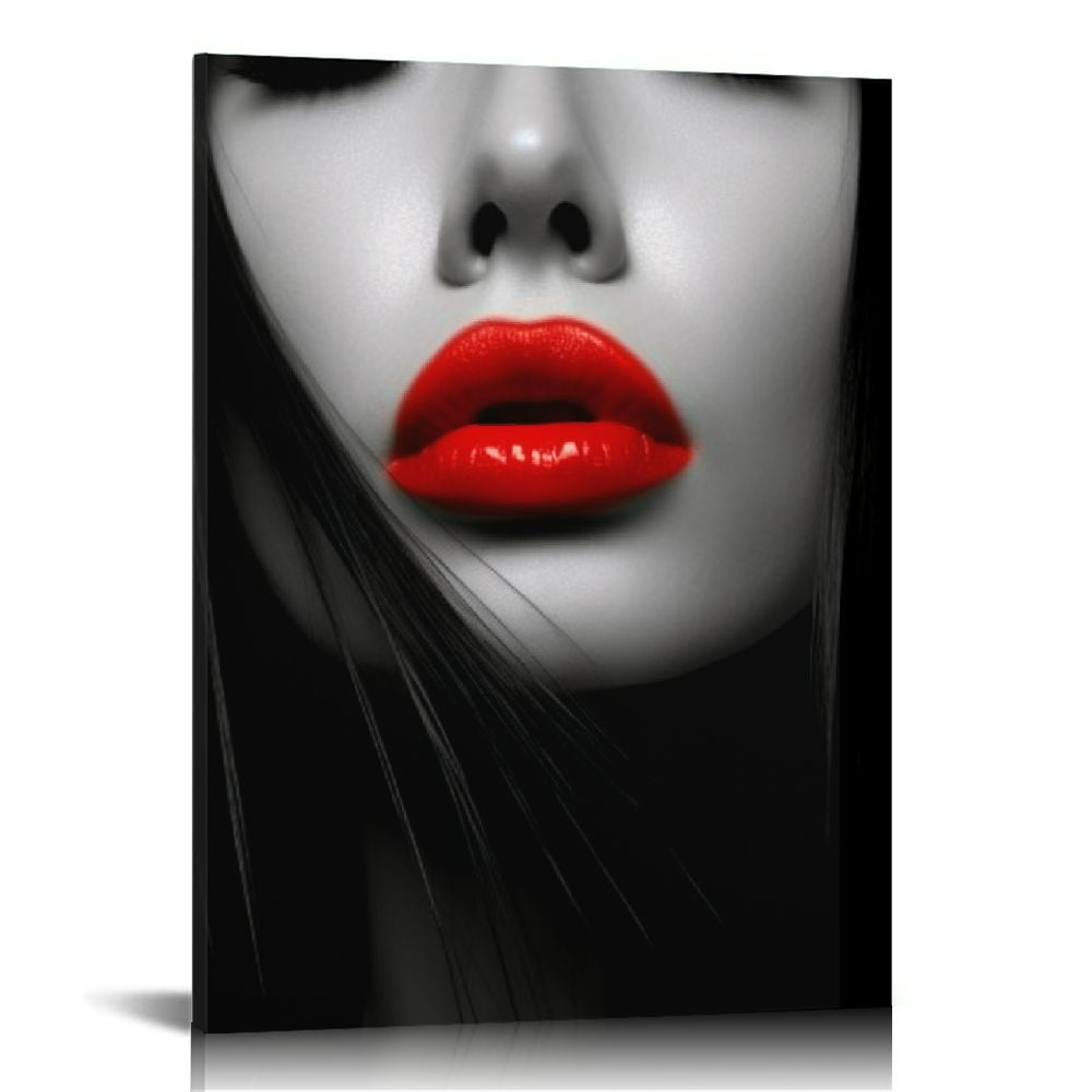 Nawypu Sexy Red Lips Black and White Wall Art Woman Red Lips Poster ...
