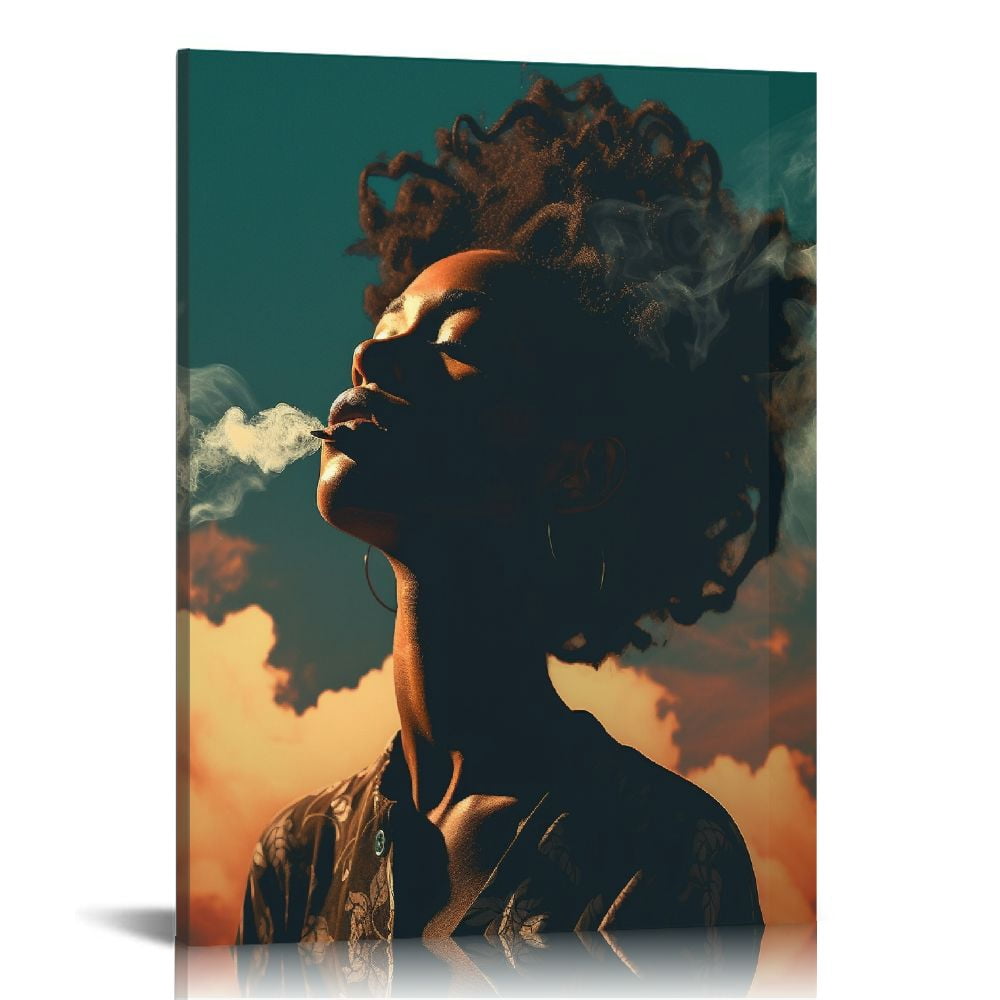 Tiaotiaohou Sexy Woman Rolling Marijuana Cigar Smoking Weed Canvas Wall