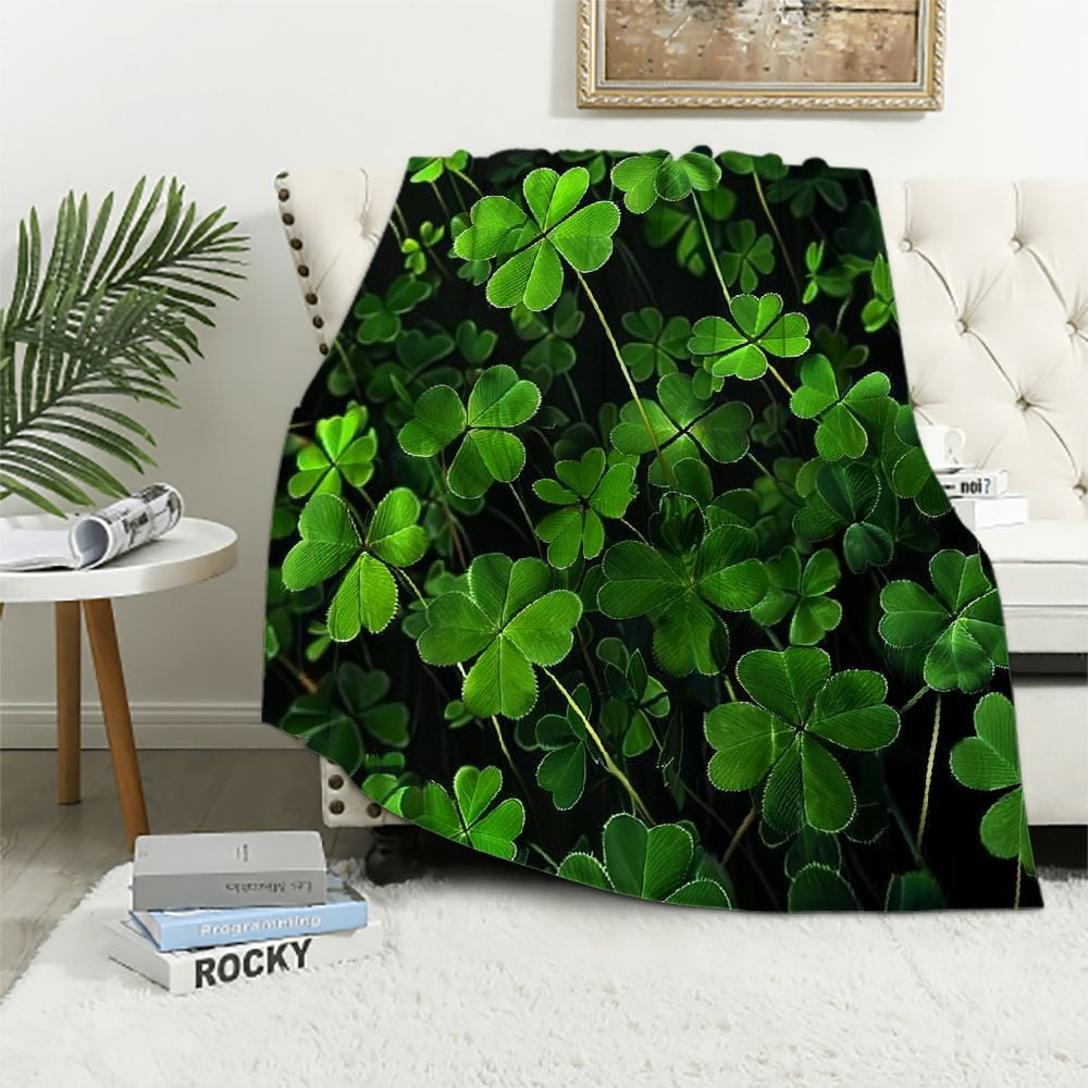 Nawypu Sherpa Blanket Four Leaves Clover Throw Blanket for Sofa Couch ...