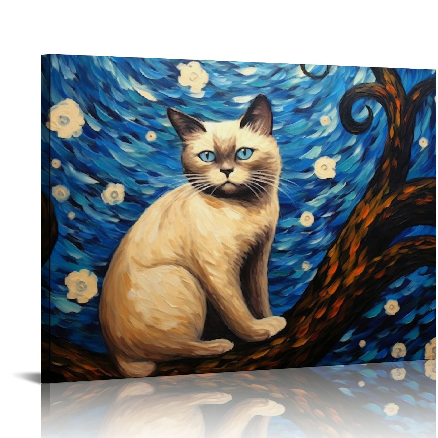 Nawypu Siamese Cat Artwork: Van Gogh-Inspired Starry Night Canvas Prints, Eye-Catching Wall Art ...