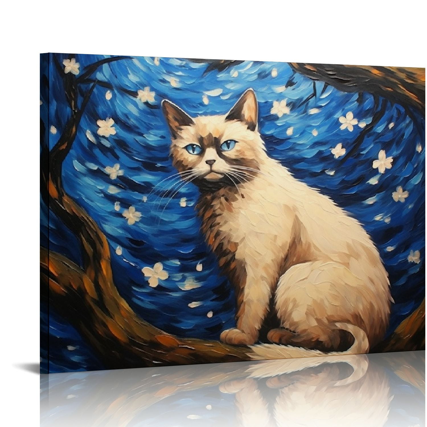 Nawypu Siamese Cat Artwork: Van Gogh-Inspired Starry Night Canvas Prints, Eye-Catching Wall Art ...