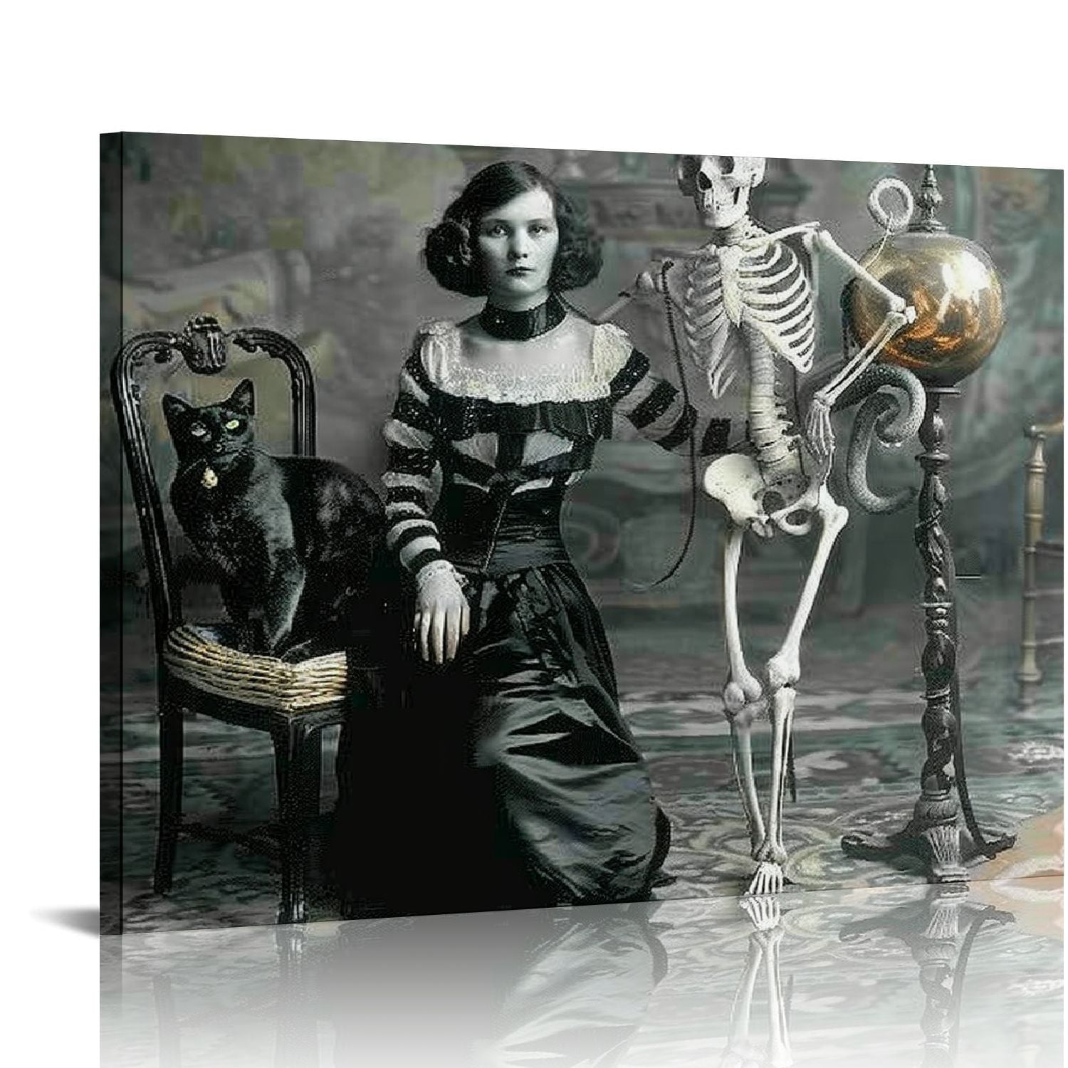 Awypu Skeleton Wall Art & Decor Black Cat Decor Vintage Goth Wall Art ...
