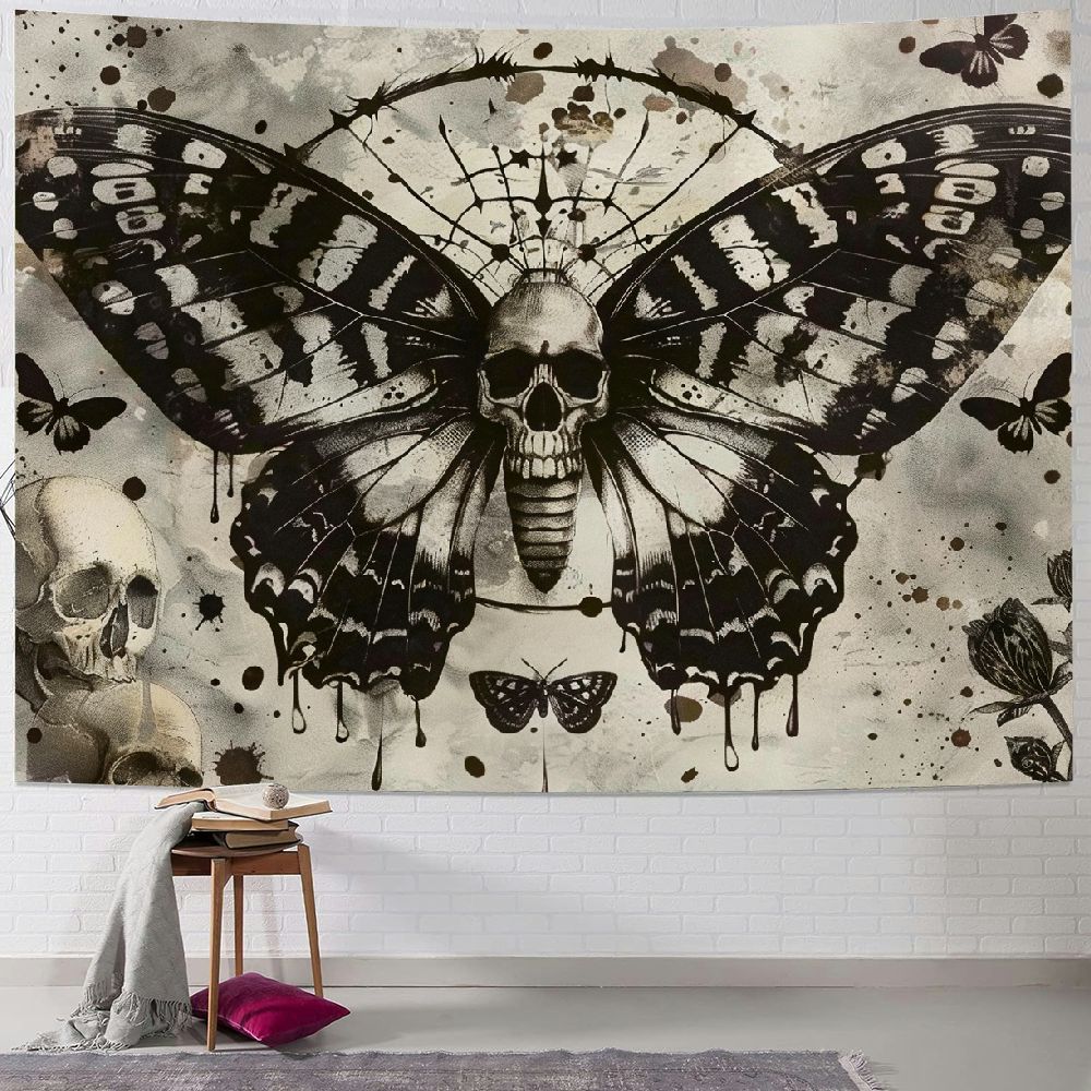Nawypu Skull Moth Tapestry Gothic Wall Art Vintage Butterfly Skeleton ...