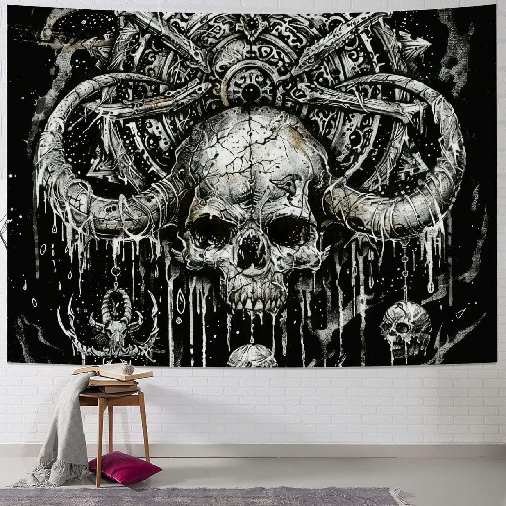 Nawypu Skull Tapestry Black and White Tapestries Goth Skeleton Tapestry ...
