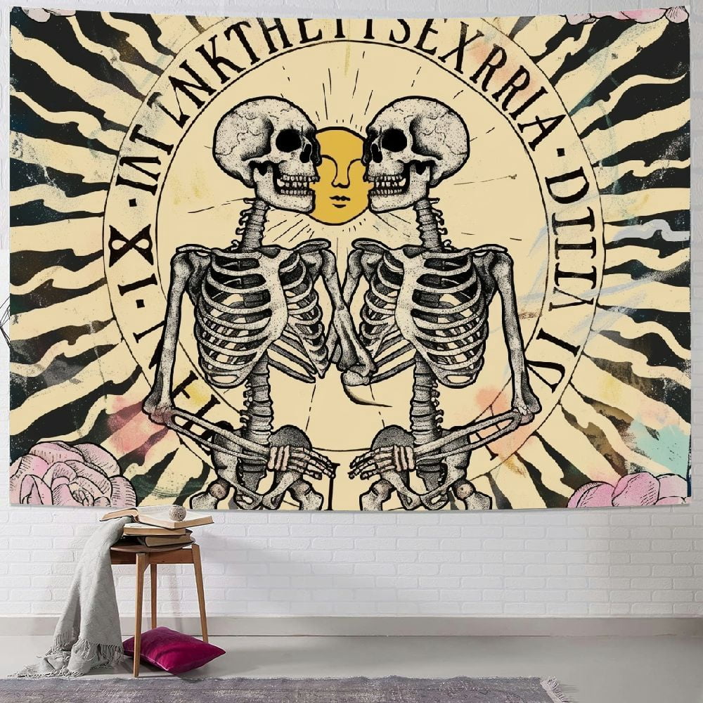 Nawypu Skull Tapestry Skeleton Groovy Vintage Retro Gothic Hippie ...